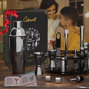 Carsolt Bartender Kit with Rotatable Stand, 19-Piece Bar Set Cocktail Shaker Set 25 oz Martini Shaker for Drink Mixing, Professional Stainless Steel Bar Tools Set Gift for Home, Bar, Party (Black)
