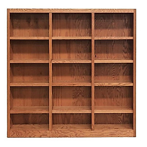 Traditional 72" Tall 15-Shelf Triple Wide Wood Bookcase in Dry Oak