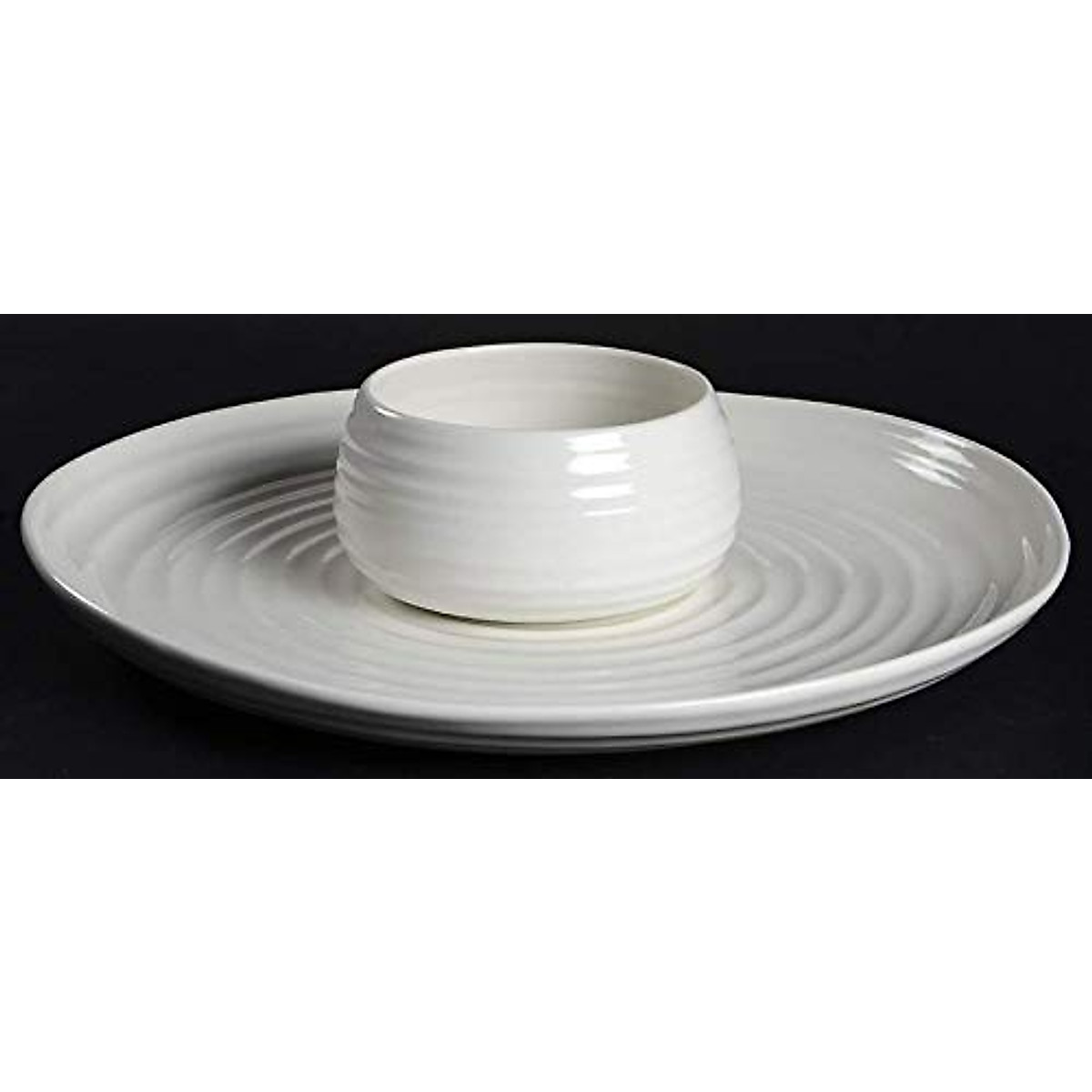 Portmeirion Sophie Conran White 2-Piece Chip and Dip Set | Round Serving Tray for Appetizers, Veggies, and Snacks | Made from Fine Porcelain | Dishwasher and Microwave Safe