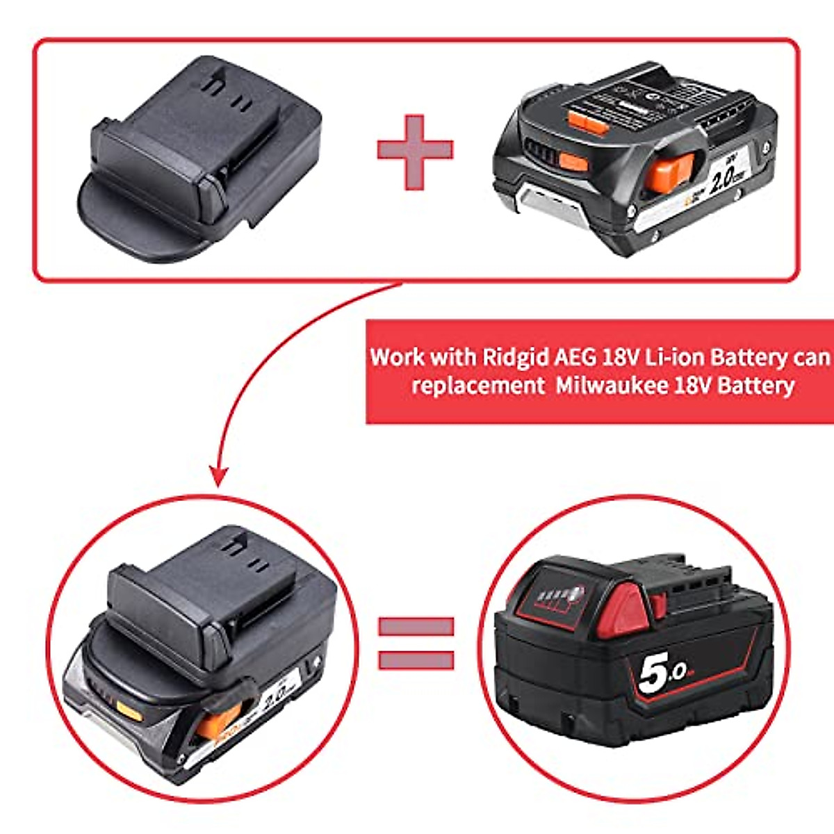 Adapter Converter for Ridgid AEG 18V Hyper li-ion to Milwaukee M18 48-11-1860 18V Li-ion Power Tool Battery