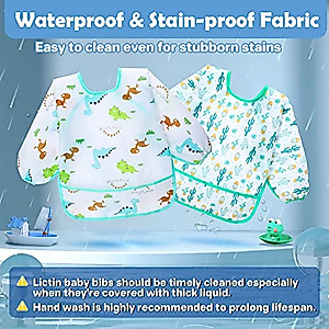 Lictin Baby Bibs for Boy or Girl,Long Sleeve Bib,Waterproof Toddler Bibs,0-24 Months Neutral Baby Smock for Eating,Reusable Infant Baby Bibs for Feeding Teething or Weaning 5 Pcs