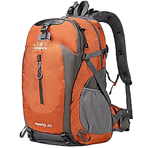 FENGDONG 50L Waterproof Lightweight Expandable Hiking,Camping,Travel Backpack with Shoes Compartment for Men Women Orange