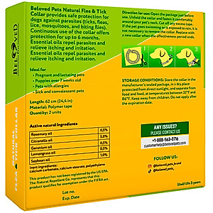 Natural Flea & Tick Collar for Dogs - 6 Months Control of Best Prevention & Safe Treatment - Anti Fleas and Ticks Essential Oil Repellent (1 Pack, 2 Count)