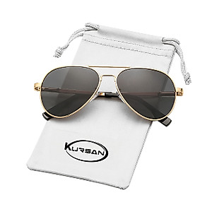 Kursan Polarized Aviator Sunglasses for Small Face Women Men, 100% UV400 Protection, 52MM ((2 Pack) Black Frame Black Lens/Gold Frame Black Lens)