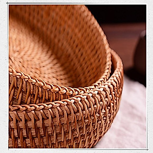 Small Round Key Bowl Woven Key Basket for Entryway Table Wicker Storage Basket for Remote Control, Wallet, Cell Phone, Catch All Bowl Tray for Small Item Display Basket for Candy Cracker and More