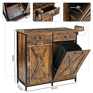 Clevich Double Tilt Out Trash Cabinet 20 Gal, Kitchen Wooden Recycling Cabinet, Hidden Trash Can Holder w/Drawers & Tabletop, Dog-Proof Trash Bin Cabinet, Trash Bins NOT Included (Retro Brown)