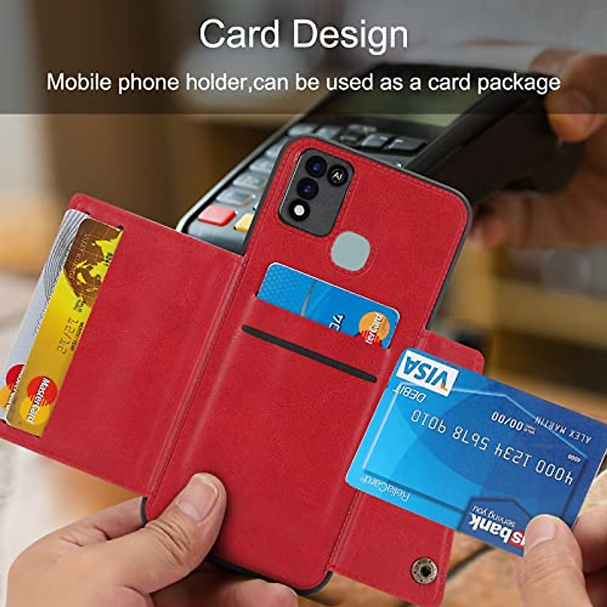 Protective Phone Cover Case Wallet Case for Infinix Smart 5, Leather Case with Card Holder, Double Magnetic Clasp and Durable Shockproof Cover for Infinix Smart 5 Case,Magnetic Phone Case for Car