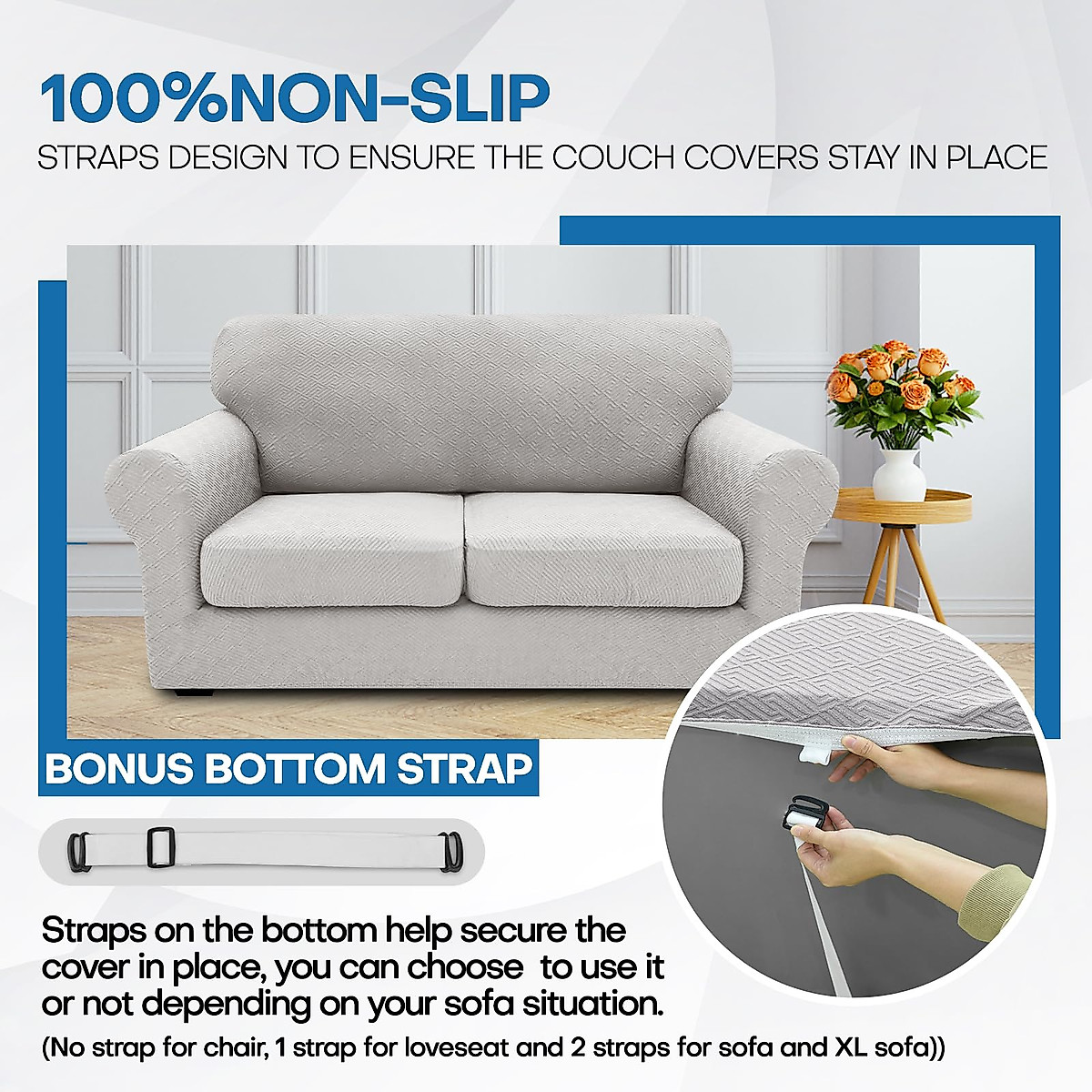 XINEAGE 2025 New 3 Pieces Couch Covers for 2 Cushion Sofa Super Stretch Loveseat Slipcover Pet Dog Universal Slip Cover Anti Slip Love Seat Furniture Protector (Silver Grey, 55"-69")