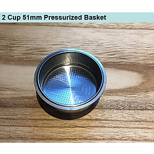 Joytata 51mm Pressurized Filter Basket Stainless Steel Dual Wall Portafilter Basket Double Wall Espresso Basket Double Filter Basket Replacement Fits Delonghi Breville Mr Coffee Espresso Machine-2 Cup