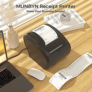 MUNBYN Bluetooth 5.0 POS Printer P047, 80mm Receipt Printer, Direct Thermal Printer with USB Serial Ethernet, Bluetooth, Android Windows PC