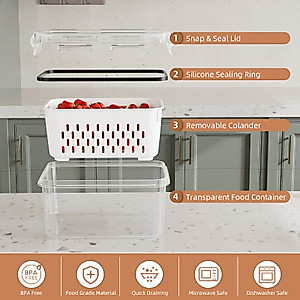 KEMETHY 10 Pack Fruit Storage Containers for Fridge with Removable Colanders - Food Storage Containers with Lids, BPA-Free Produce Containers Keep Fruits, Vegetables, Berry, Meat Fresh Longer