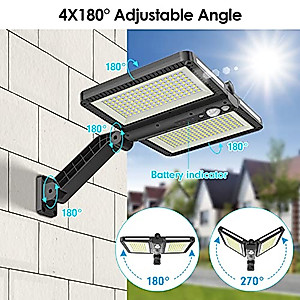 ropelux Solar Outdoor Lights, Motion Sensor Outdoor Lights Double Big Solar Panels, IP65 Waterproof and 5 Modes, 218LEDs High Brightness Wider Illuminated Area Flood Lights for Garden Patio Street