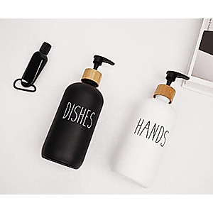 VICUKIE Dish Soap Dispenser, Contains Glass Hand Soap Dispenser and Dish Soap Dispenser, Kitchen Soap Dispenser Set, Matte Black and White, Farmhouse Kitchen Decor，Newly Updated (Black and White)