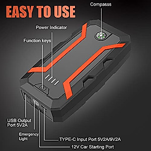 Gehopow Jump Starter Portable for 8.0L Gas/5.0L Diesel, 12V/1500A Auto Jump Box Car Battery Charger Pack, USB Quick Charge Type-C & LED Light & Compass