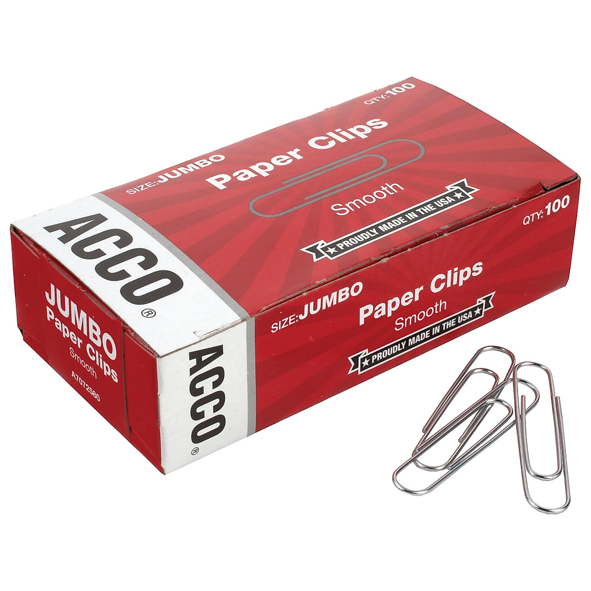 ACCO Paper Clips, Jumbo, Smooth, Economy, 10 Boxes, 100/Box (72580),Silver