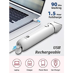 Cayzor Bikini Trimmer and Shaver for Women - 2-in-1 Wet/Dry Electric Body Hair Trimmer Cordless Waterproof Facial Hair Removal Shaver Razor for Painless Trimming of Pubic Face Underarm Legs (White)