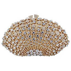 Mossmon Crystal Clutch Women Luxury Rhinestone Evening Bag (Gold)