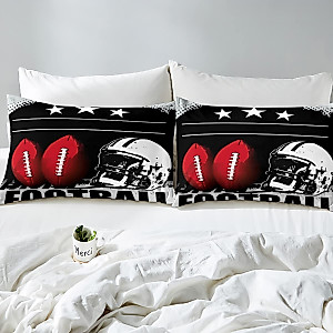Football Duvet Cover Sports Bedding Set Soccer Ball Black White Red Comforter Cover for Boys Girls Children Teens Bedroom Decor 3D America Football Bedspread Cover Full Size with 2 Pillow Case
