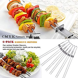 Barbecue Skewers, CMYK 6-Pack 13" Stainless Steel Grilling Skewers with Slider, Reusable Metal BBQ Shish Kabob Skewers Sticks