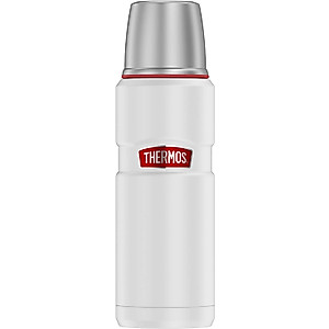 Thermos SK2000WHR4C Stainless King 16 Ounce Compact Bottle, Red Cap, White