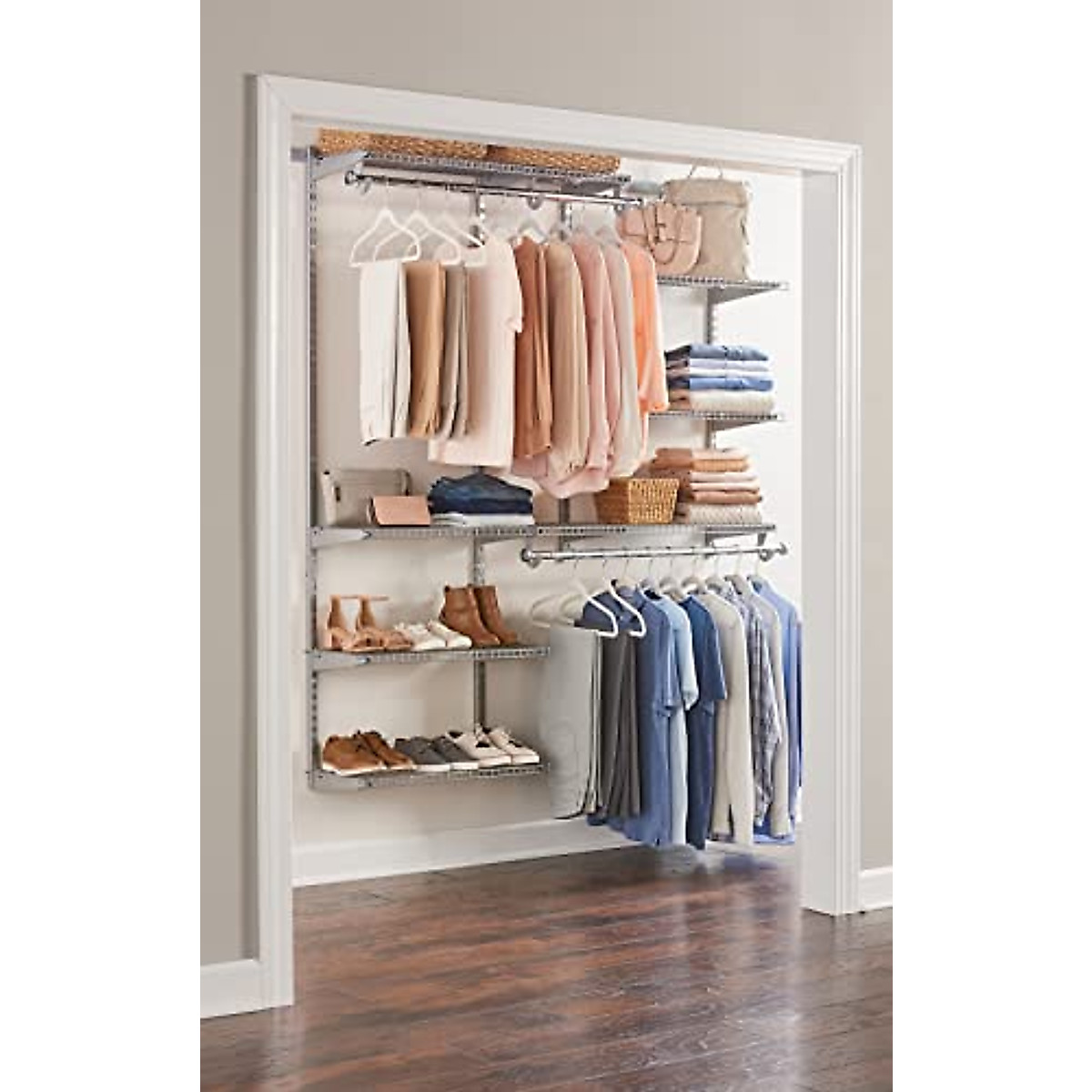 Rubbermaid Configurations Deluxe Custom Closet Kit, 3-6 Ft. Adjustable Metal Wire Shelving, Titanium Finish, Expandable Organization System, Hardware Included, for Home Closet/Pantry/Laundry/Mudroom