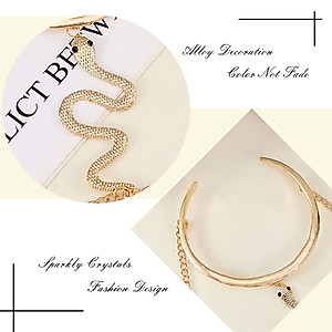 Jovono Snake Arm Cuff Rhinestone Arm Bracelet Crystal Armband Open Cuff Dainty Upper Arm Cuff Jewelry For Women(1Pcs) (Gold)