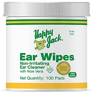 HAPPY JACK Dog Ear Wipes with Aloe, Ear Wipes for Dogs to Soothe Itch and Discomfort from Dog Ear Infection, Aloe Vera-Cucumber Dog Ear Cleaner Wipes are Great for Dog Itchy Ear Relief, 100 Ct