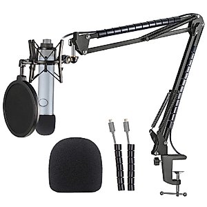 Ember Microphone Stand Shock Mount - Scissor Mic Boom Arm with Cable Sleeve Mic Pop Filter Windscreen Compatible with Blue Ember Microphone by YOUSHARES