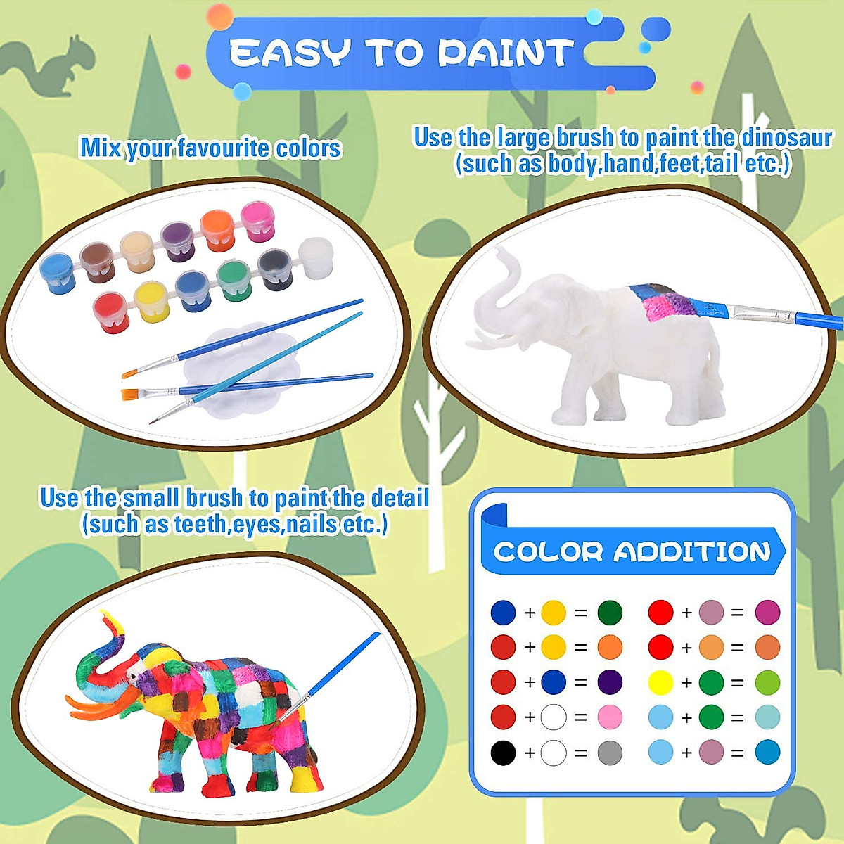 BOLZRA Safari Animals Painting Kit for Kids, 10Pcs Paintable Jungle Plastic Animal Figures, Paint Your Own Zoo Animals Figurine Creativity Toy DIY Crafts and Arts Supplies for Boys Girls Activities