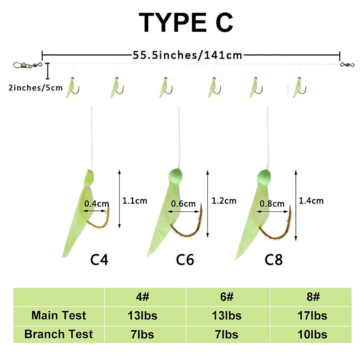 Fishing Bait Rigs Saltwater, 10Packs Surf Fishing Rigs with Fish Skin Feather Fishing Hooks Swivels Glow Beads Rigs Sea Bass Rigs Fishing Bait Lures (CZC, 8#)