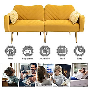Hdxdkog Modern Sectional Sofa with Ottoman,Modular Sofa with Right Side Chaise Lounge and Footstool,Soft Fabric Leisure Sofa Couch with Wooden Frame,for Living Room,Office (Mustard, Loveseat)