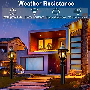 FUDESY Outdoor Post Light, Exterior Lamp Post Light Fixture with Pier Mount Base, Waterproof Pole Lantern Lighting with E26 Socket, Matte Black Plastic Lamp for Garden Patio Pathway(Bulb Included)