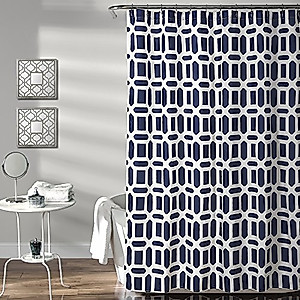 Lush Decor, Navy Sequoia Geo Shower Curtain | Geometric Pattern Print Fabric Design for Bathroom, 72" x 72"