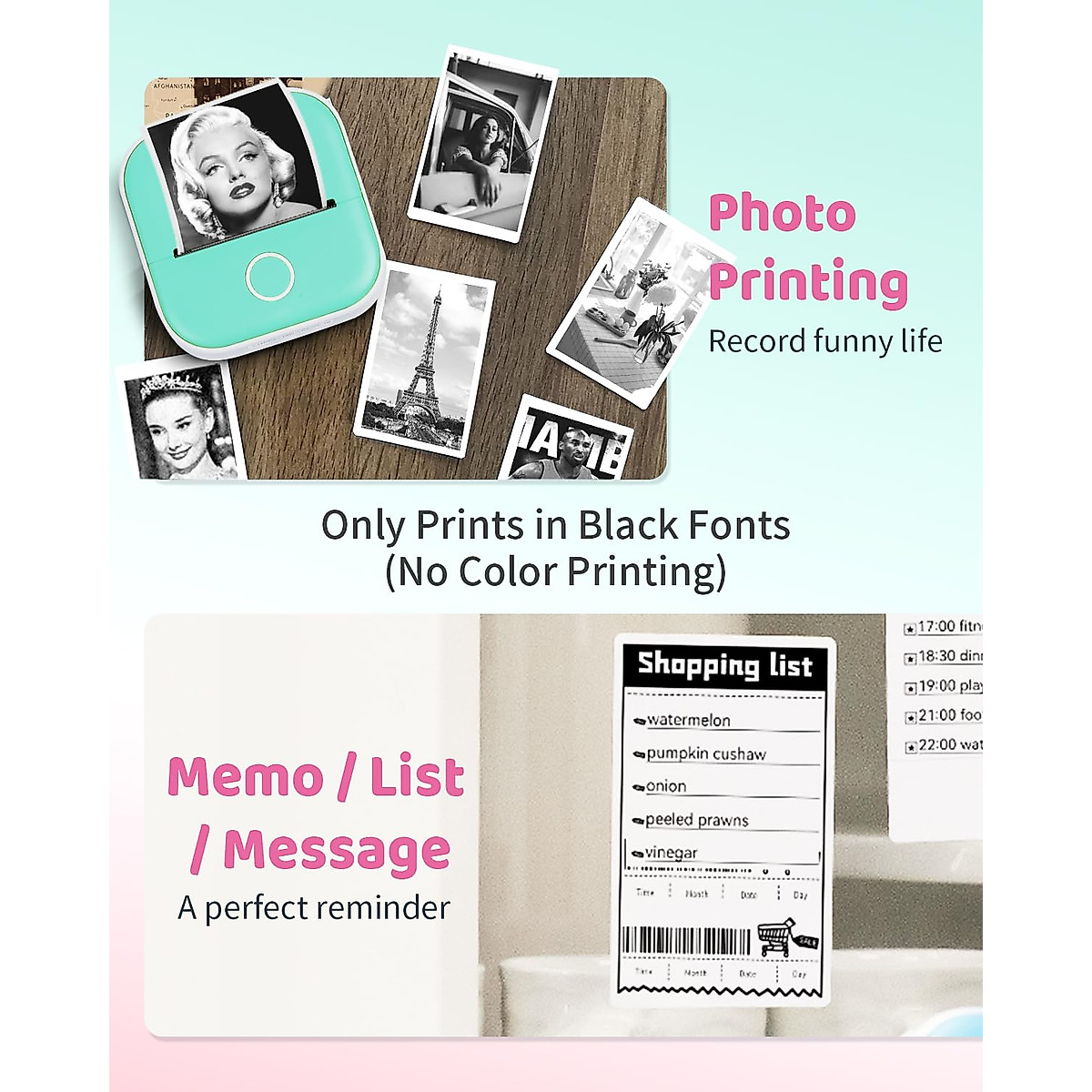 Ponek T02 Bluetooth Thermal Mini Printer Thermal Pocket Printer Paper, White Self-Adhesive Paper Compatible with T02 Bluetooth Mini Sticker Printer, Black On White Paper for Journal Photo, 50m