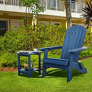 Meluvici Double Adirondack Outdoor Side Table Weather Resistant, Outdoor Rectangular Patio End Table for Adirondack Chair, Dark Blue