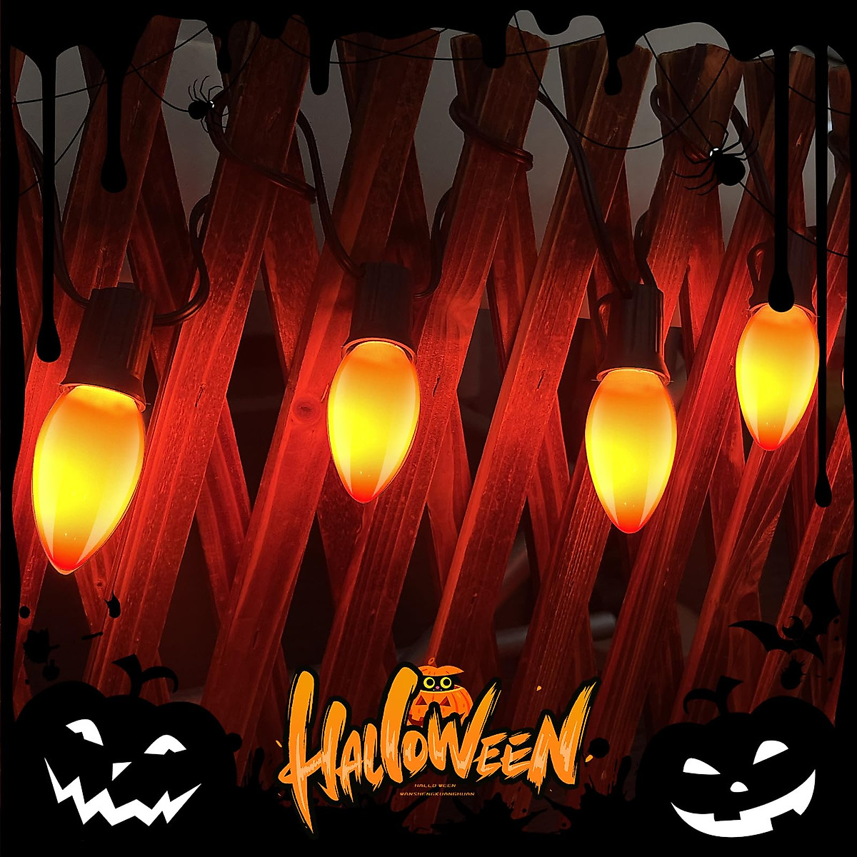 C7 LED Night Light Bulbs, Halloween LED Orange Replacement Bulbs for Outdoor String Lights & Window Candles Chandeliers, E12 Candelabra Base, 0.6 Watt Equivalent to 7 Watt Incandescent Bulb, 25 Pack