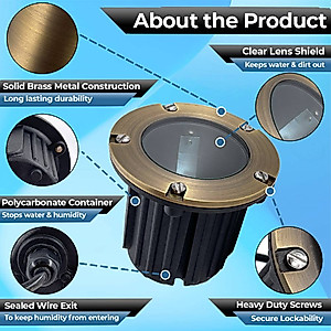 LED Spot Lights Outdoor Landscape Lighting Well Lights 173 - Solid Brass In Ground Light with 7W LED Bulb Security Landscape Lights for Bright Long Lasting Home Garden Patio Pool Area Deck Lighting