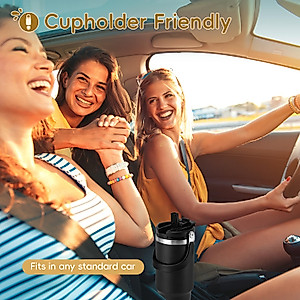 VUSIGN 30 oz Tumbler with Handle and Flip Straw, Stainless Steel Vacuum Insulated Water Bottle Travel Mug Thermal Cup for Home, Office, Car, Outdoors, Sports, Black