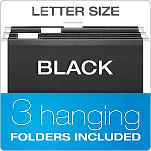 Pendaflex Portable File Box, Frosted White, Hinged Lid with Double Latch Closure, 3 Black Letter Size Hanging Folders Included (41745AMZ)