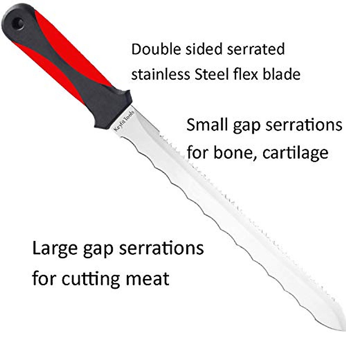 Keyfit Tools DOUBLE SIDED SERRATED STAINLESS STEEL All Purpose Kitchen Saw Knife One Side with Saw Blade Serrations The Other With Slicing Serration