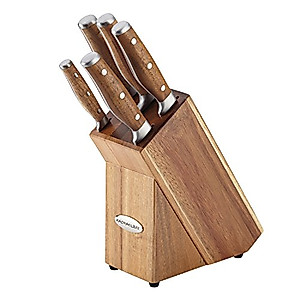 Rachael Ray Cucina 6-Piece Japanese Stainless Steel Knife Block Set with Acacia Handles