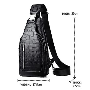 Mens Leather Sling Bag Chest Shoulder Bag,Waterproof Crossbody Chest Bag,Sling Backpack With Usb Charging Port One Shoulder Bag