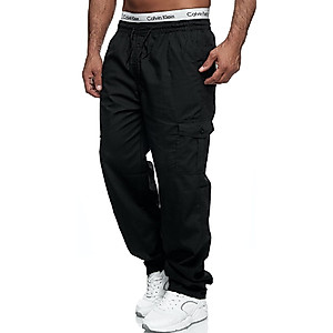 THWEI Mens Cargo Pants Casual Drawstring Athletic Jogger Sports Outdoor Trousers Black XL