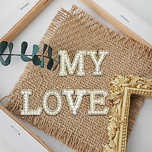 Sparkly Rhinestones and Elegant Pearls Iron On Patches for Clothing, A-Z Sew On Decorative Letter Patch Glitter Alphabet Applique Rhinestone Pearl English Letter for DIY Craft Supplies (C)