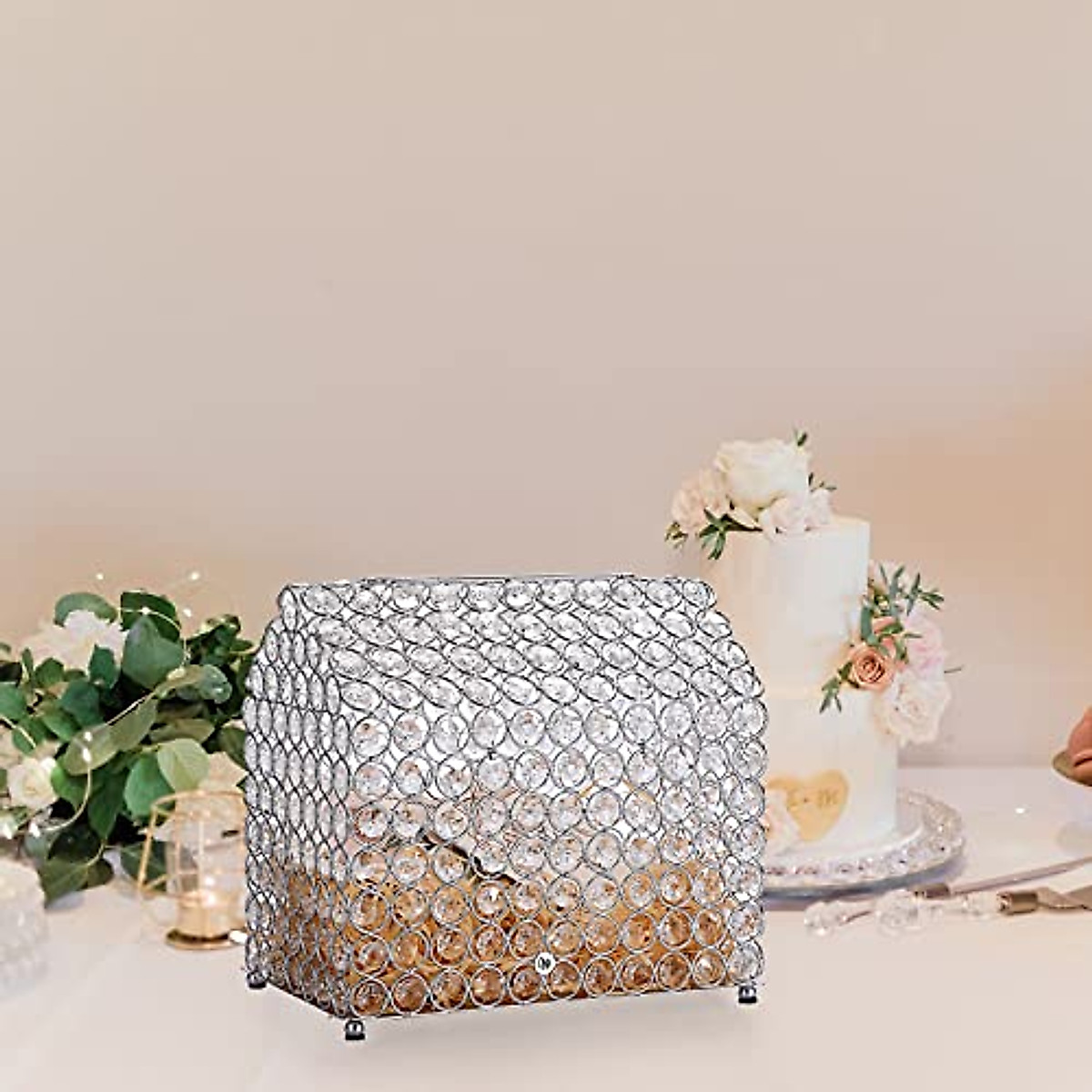ELLDOO Crystal Wedding Card Box, House Shape Money Card Box Silver Gift for Wedding Receptions, Centerpiece Decor, Anniversary, Keepsake, Gift Display Box