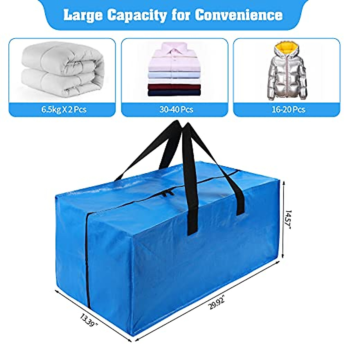 Heavy Duty Moving Bags, Extra Large Packing Bags with Strong Handles and Zippers, Compatible with Ikea Frakta Cart Storage Bags, for Camping, Christmas Decorations Storage Moving, Travelling, College Dorm. (Blue 8-Pack) (Blue, X-Large)