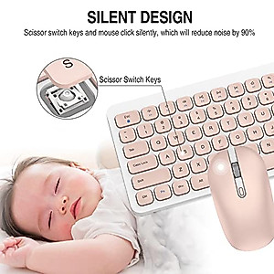 cimetech Wireless Keyboard and Mouse Combo, Compact Full Size Wireless Keyboard and Mouse Set Less Noise Keys 2.4G Ultra-Thin Sleek Design for Windows, Computer, PC, Notebook, Laptop - Bright Pink