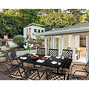 MFSTUDIO 9PCS Outdoor Patio Dining Set, 8 Armrest Stackable Swivel Chairs, 1 Rectangular Expandable Table, Porch Lawn Backyard Garden Furniture Sets