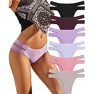 Knowyou Seamless Underwear for Women Sexy Bikini Panties No Show High Cut Hipster Stretch Straps Cheeky Panty for Ladies 6 Pack-A-L