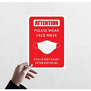 Face Mask Required Sign Pack of 03 Wear Mask Sign Decals with Over Lamination Must Wear Face Mask Stickers 7 x 10 Inches Face Mask Signs for Businesses